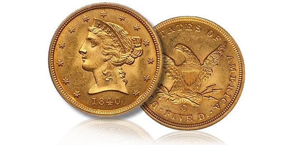 US Gold Coins - The Two Varieties of 1840-C Gold Half Eagles Coin