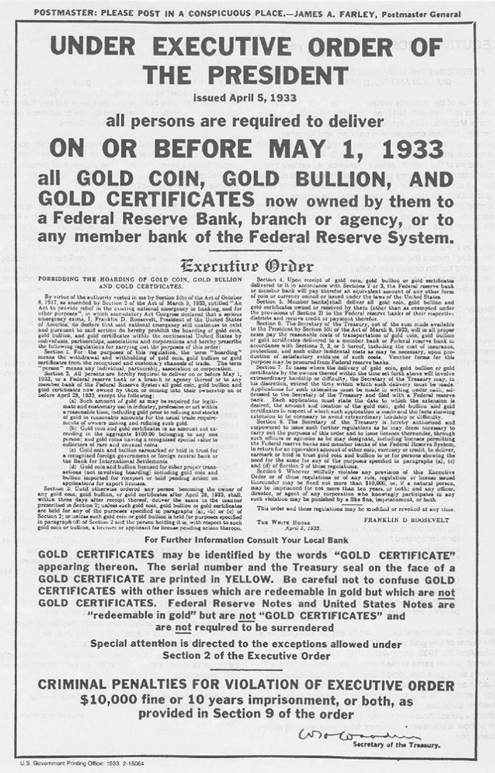 FDR Executive Order 6102 - Forbidding the Hoarding of Gold