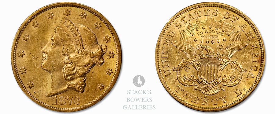 Stack's Bowers to Offer Mint State 1873-S Open 3 Double Eagle